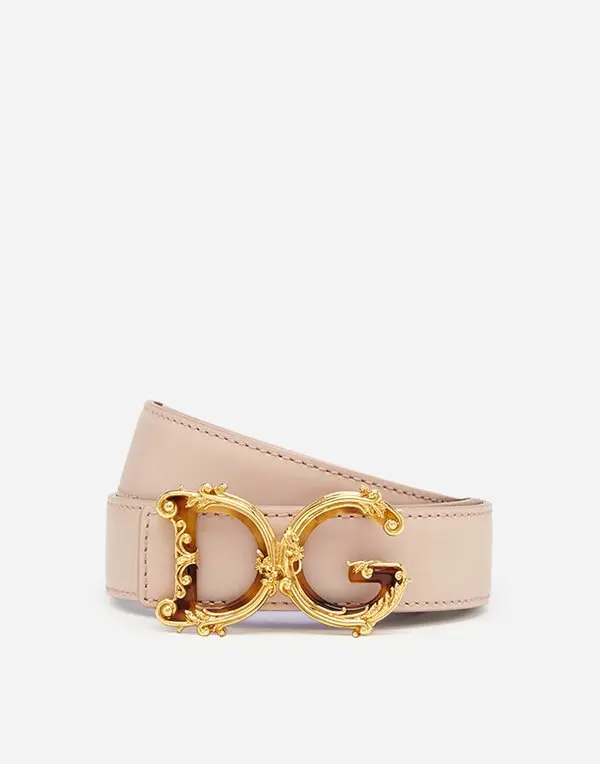 Dolce & Gabbana Leather Belt With Dg Baroque Logo - Pale Pink